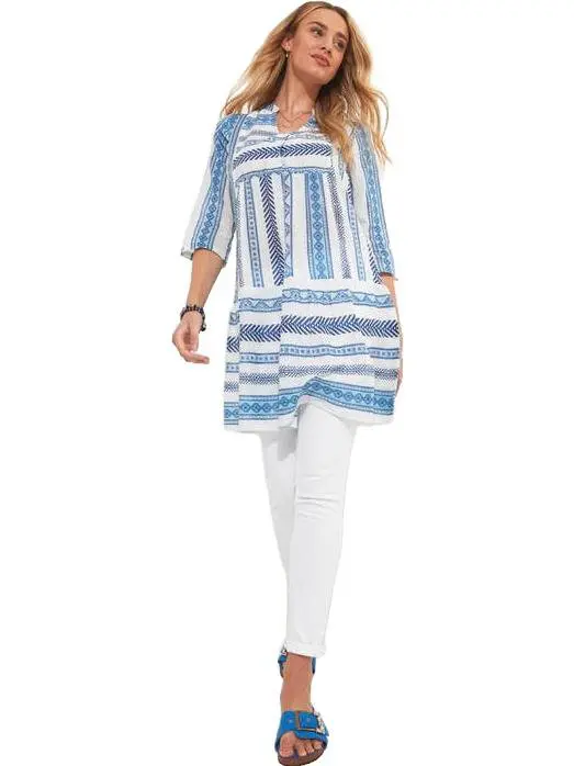 JOE BROWNS Ruffle Hem Striped Cotton Tunic - Blue Stripe