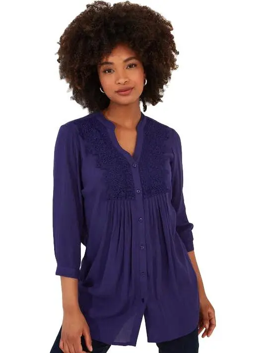 JOE BROWNS Crochet Trim Pintuck Shirt - Mulberry Purple