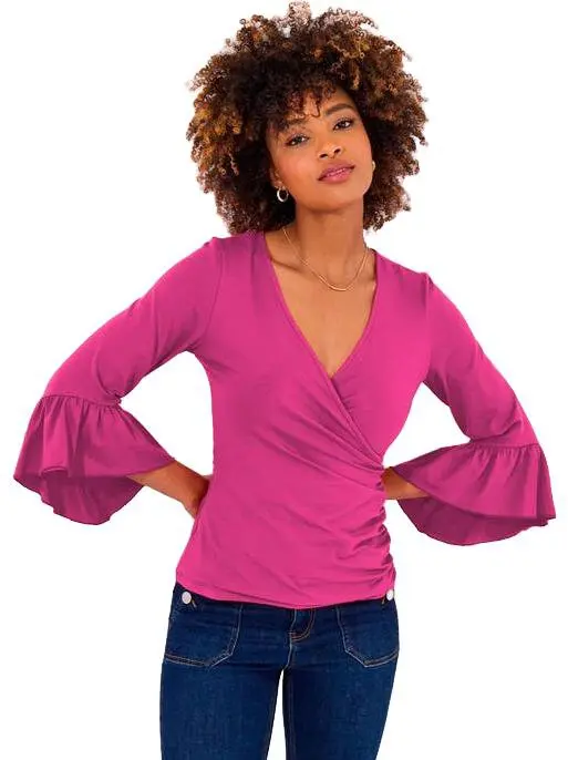 JOE BROWNS Stretch Knit Bell Sleeve Top - Hot Pink