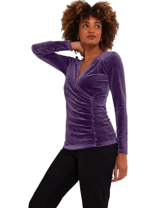 JOE BROWNS V-neck Velvet Wrap Top - Rich Violet