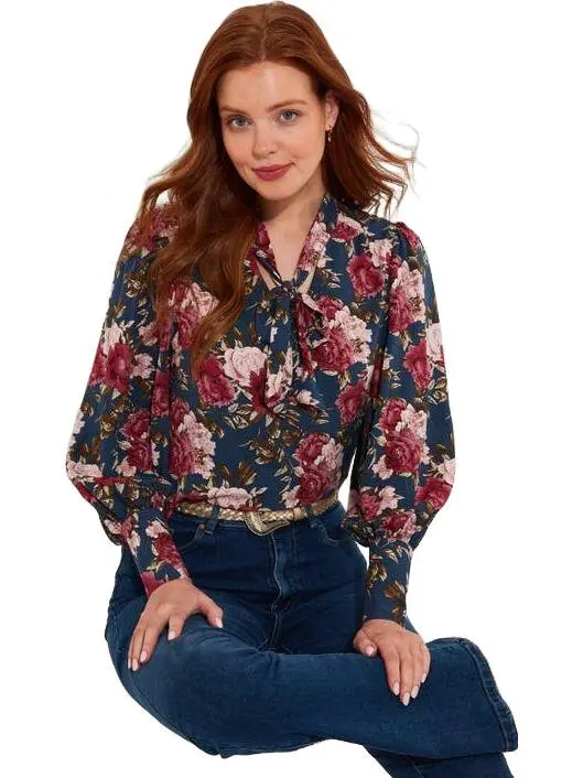 JOE BROWNS Tie Neck Blouse - Cabbage Floral