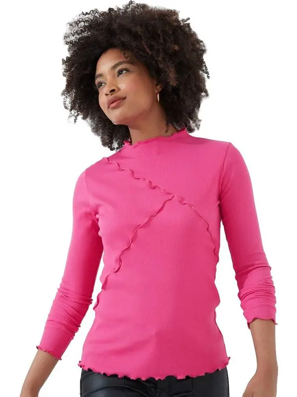 JOE BROWNS Stretch Cotton Top With Lettuce Trim - Rose Violet