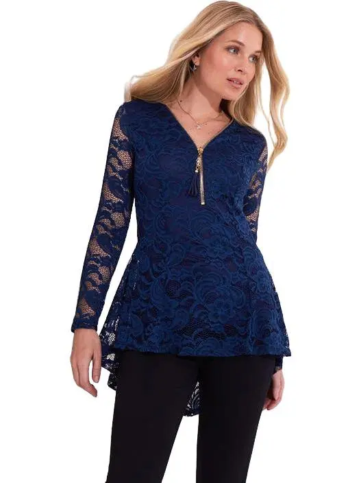 JOE BROWNS Lace Zip-up Tunic - Evening Blue