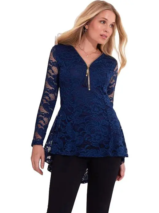 JOE BROWNS Lace Zip-up Tunic - Evening Blue