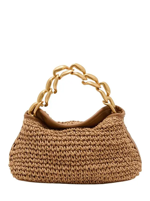 REISS Peony Raffia Effect Clutch With Chain Handle - Natural