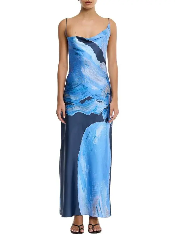 Significant Other Alis Asymmetric Abstract Print Gown - Petrol Bloom