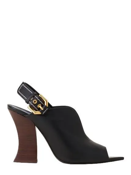 LANVIN Buckle Arch Heeled Leather Mules - Black