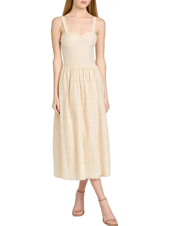 WAYF Lillian Eyelet Cotton Midi Dress - Beige