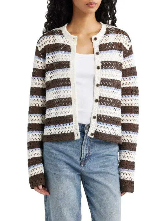Madewell Stripe Pointelle Cardigan - Ivory And Brown Multi Stripe
