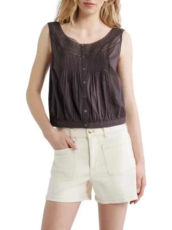 Madewell Lace Inset Pintuck Sleeveless Top - Chocolate Plum