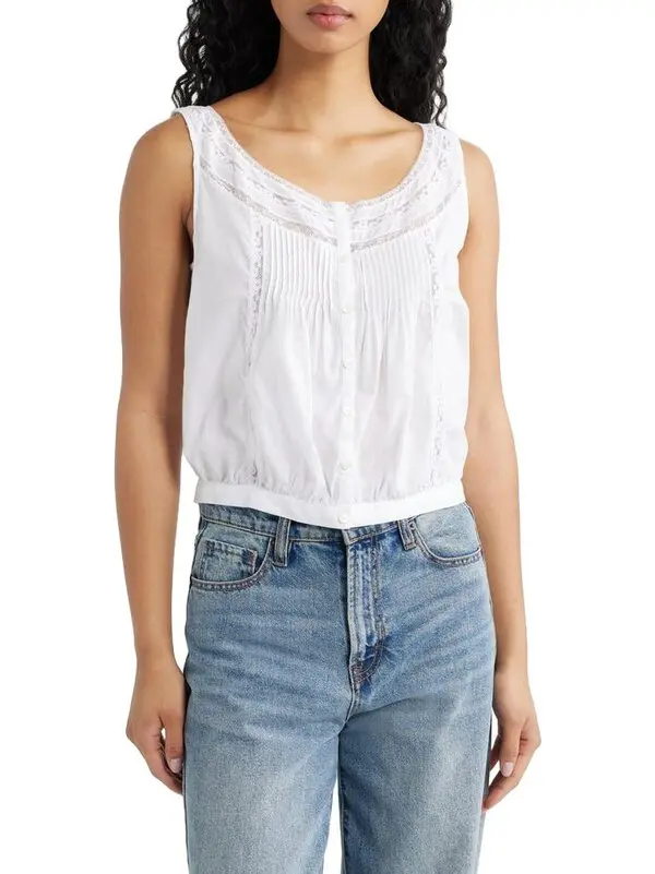Madewell Lace Inset Pintuck Sleeveless Top - White