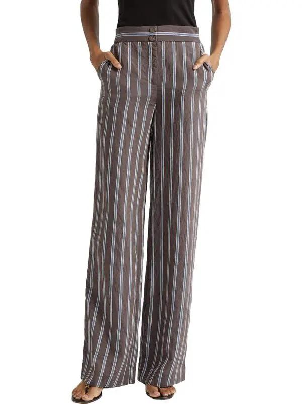 Veronica Beard Carraway Stripe Wide Leg Pants - Dark Mocha