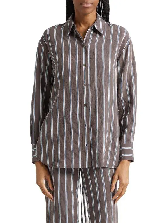 Veronica Beard Lloyd Stripe Woven Shirt - Dark Mocha