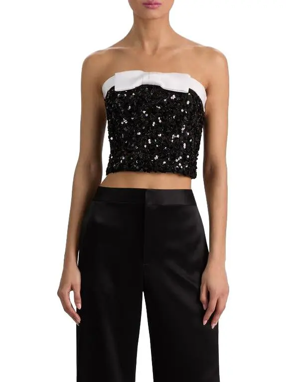 Alice + Olivia Katya Sequin Strapless Top - Black/off White
