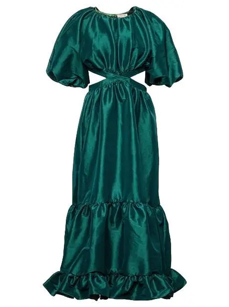 VASILIKI Laila Maxi Taffeta Dress - Emerald Green