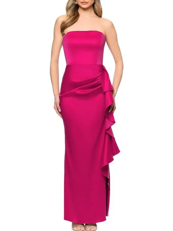 Betsy & Adam Stretch Mikado Column Gown - Cherry