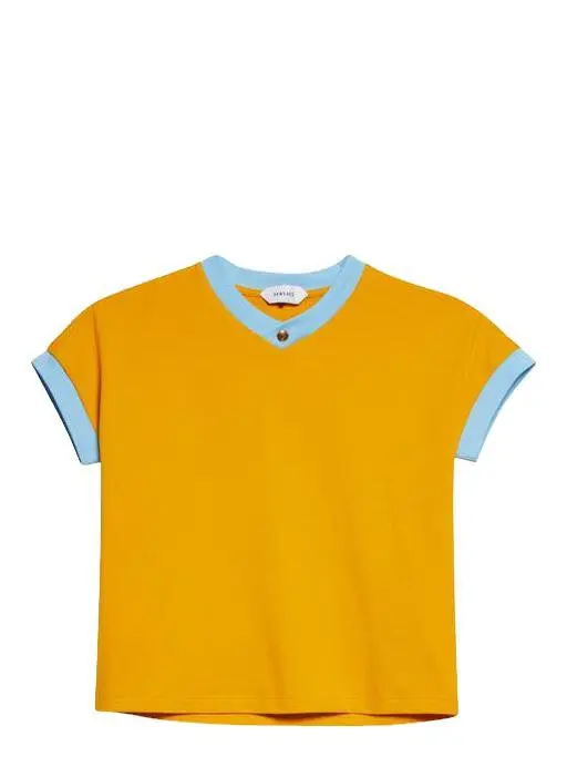 Versace Cotton Ringer V-neck T-shirt - Yellow Azure Blue