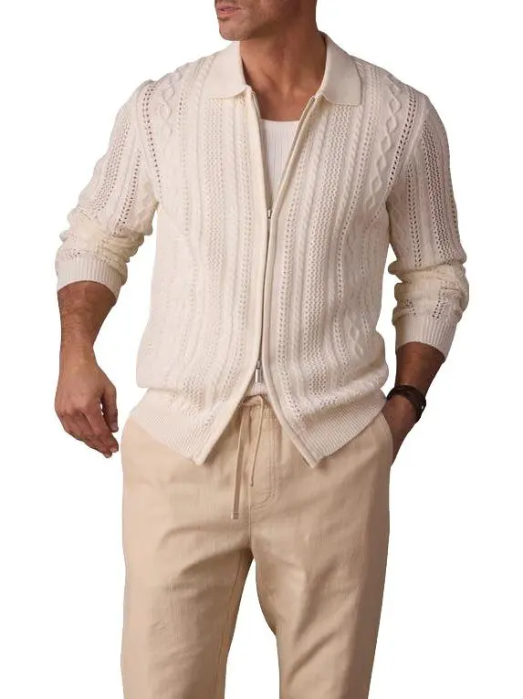 THE NORMAL BRAND Cable Stitch Zip Front Cardigan - Ivory