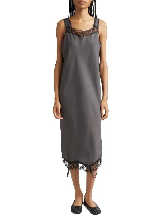 MAISON MARGIELA Convertible Lace Trim Satin Midi Dress - Anthracite