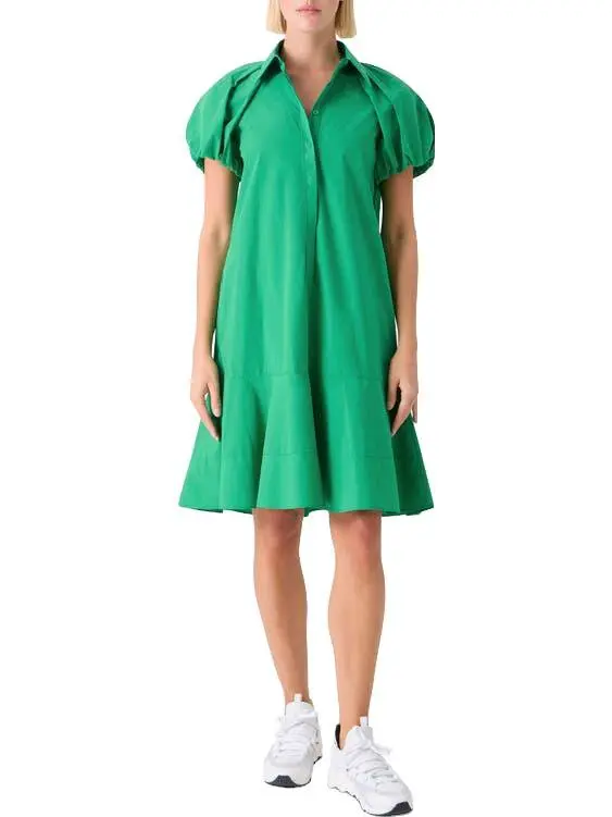 Akris Puff Sleeve Cotton Tiered Dress - Green
