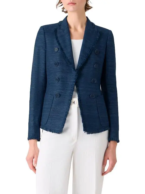 Akris Fringe Silk & Cotton Shantung Jacket - Dark Blue