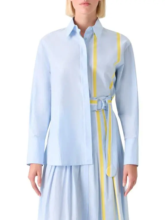 Akris Stripe Chambray Button-up Shirt - Sky Blue-lemon Zing-cream