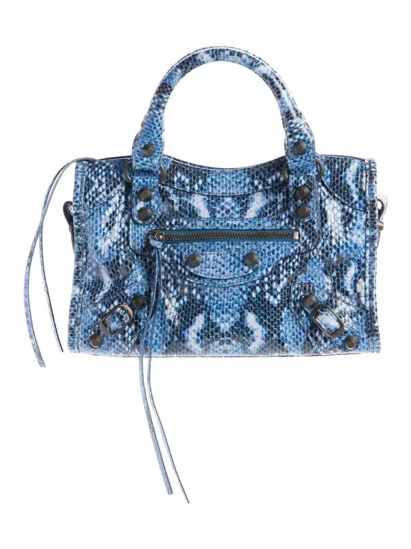 Balenciaga Mini Le City Python Embossed Leather Handbag - 4735 Blue