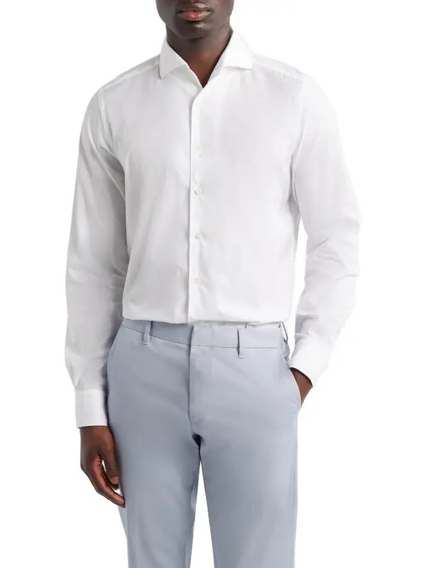 EMANUEL BERG Modern Fit Solid Natural Stretch Yoga Twill Dress Shirt - White