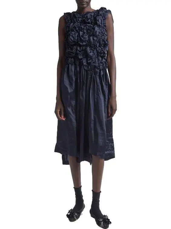 Comme Des Garçons Gathered Ruffle Satin Dress - Navy