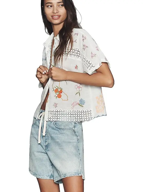 Anthropologie Cotton Mesh Buttondown Shirt - Bright White