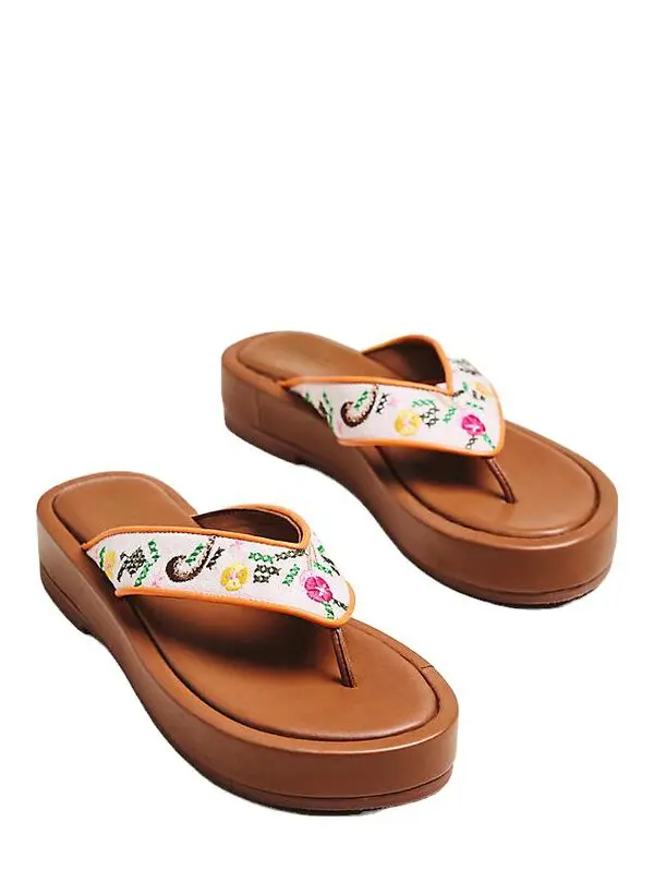 DE SIENA Natalia Embroidered Thong Sandals - Neutral