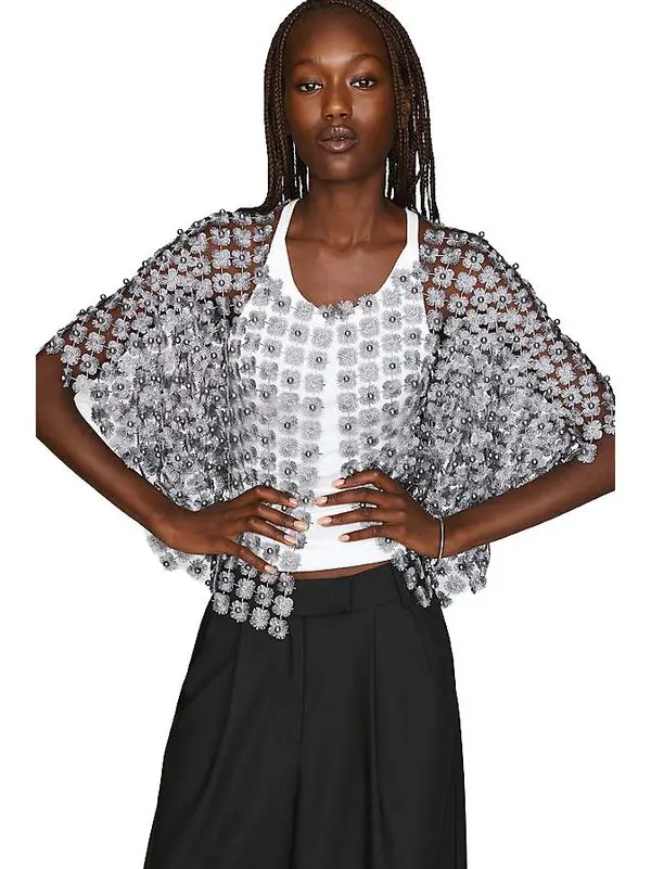 Anthropologie Sheer Pearl Lace Cape - Silver