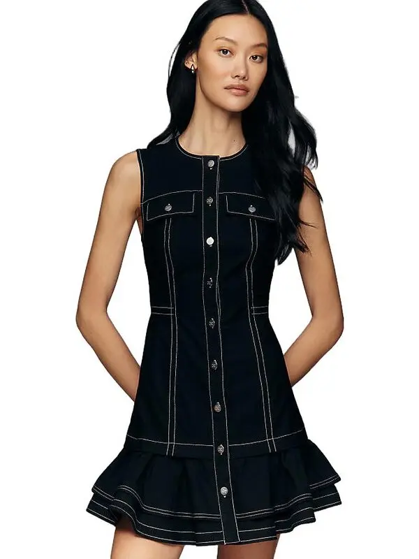 PILCRO Sleeveless Denim Mini Dress - Black