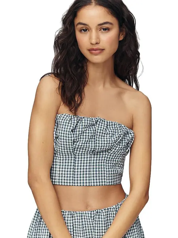 Maeve Gingham Bustier Top - Blue