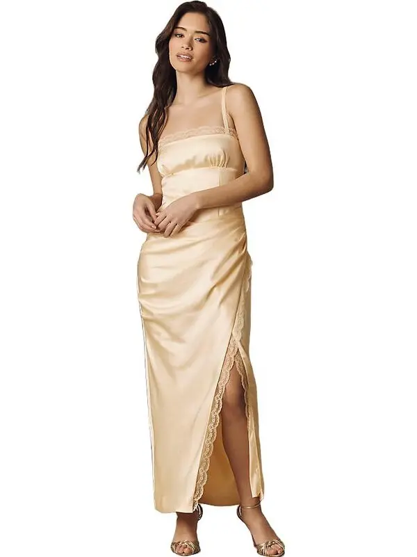 Bhldn Satin And Lace Maxi Dress - Buttercream