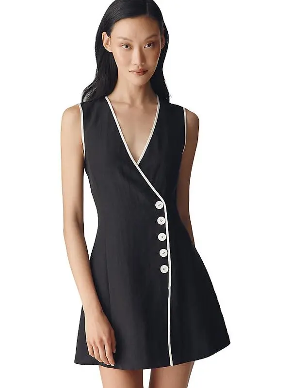 MARE MARE Asymmetric Button Mini Dress - Black/white