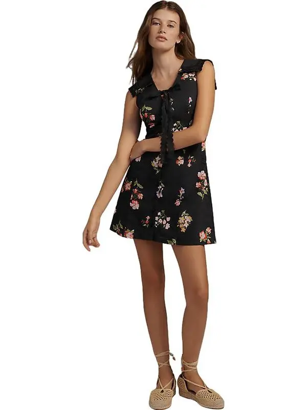 AROSE STUDIO Charlie Sleeveless Collared Mini Dress - Black Floral