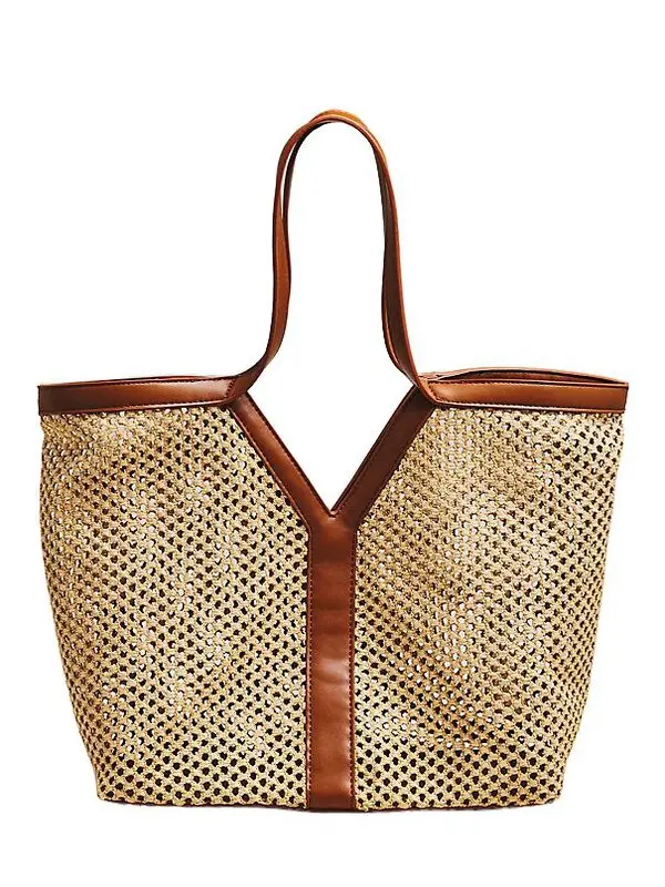URBAN EXPRESSIONS Nadia Raffia Perforated Tote Bag - Natural