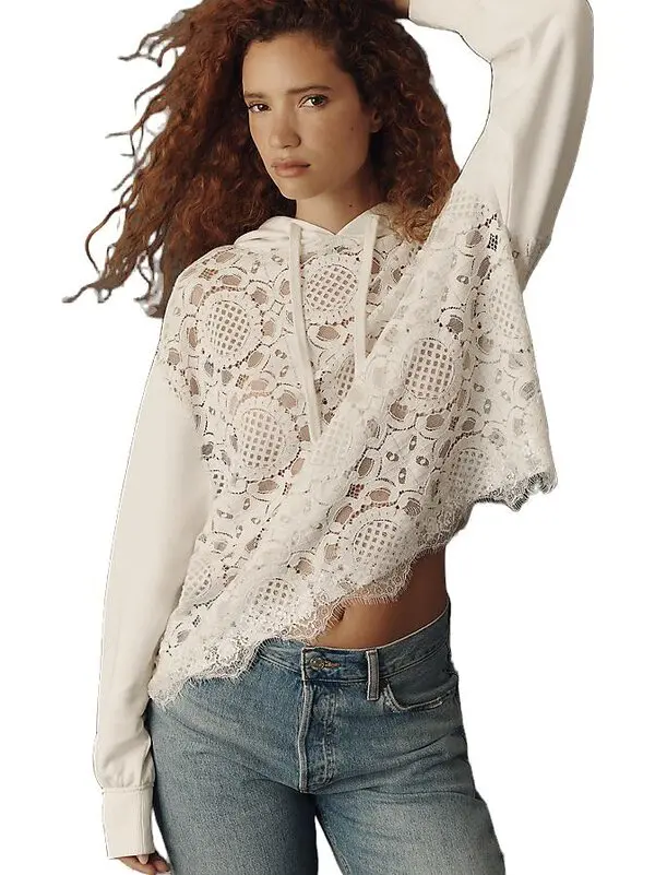 Anthropologie Relaxed Lace Hoodie - White