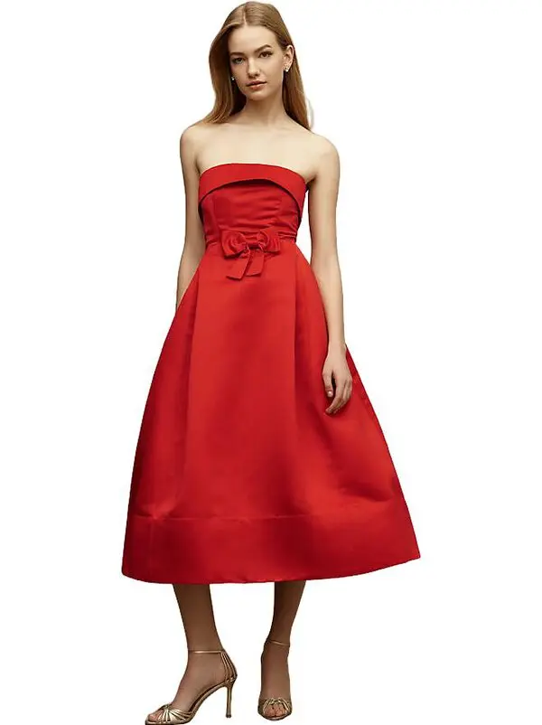 Bhldn Bow Strapless Midi Dress - Red