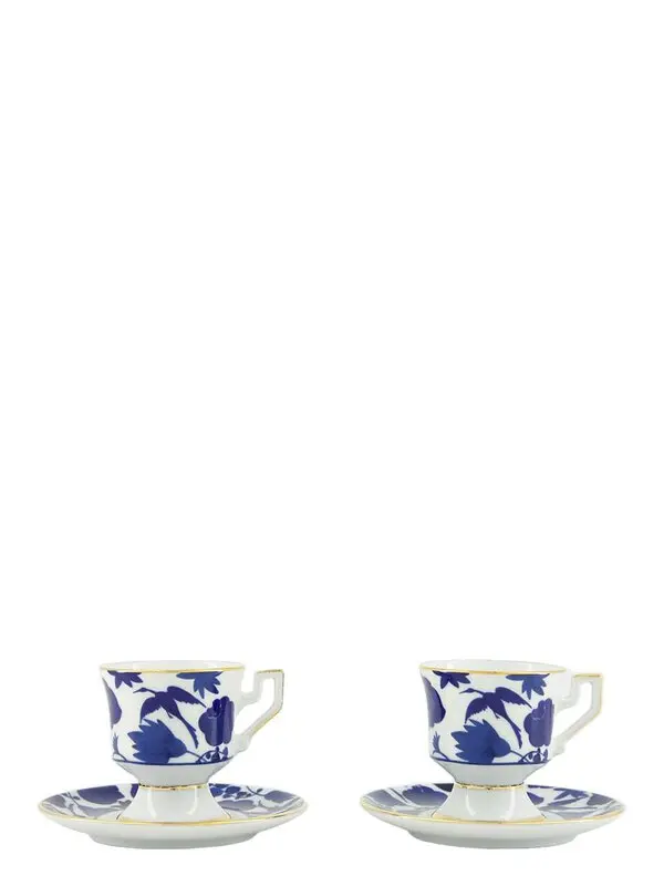 La DoubleJ Wildbird Porcelain Espresso Cup Set Of 2 - Blue