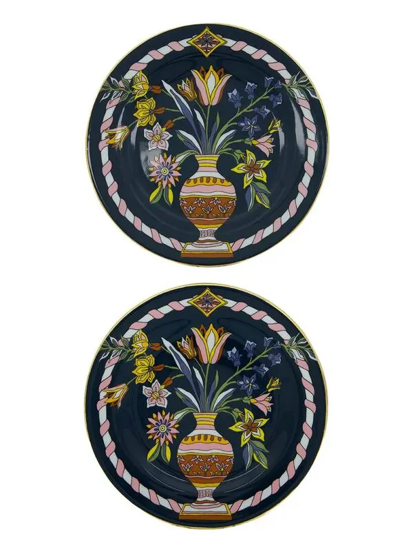 La DoubleJ Pietre Dure Porcelain Dessert Plates Set Of 2 - Multicolour