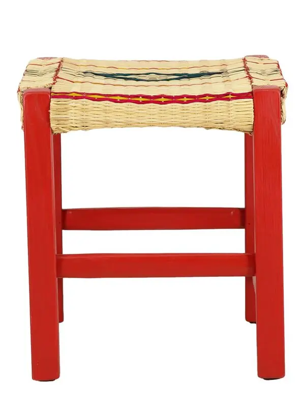 HOUSE OF CAPRICORN Handmade Coruche Wood And Reed Stool - Red