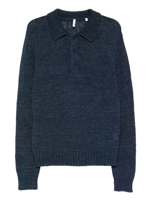 SUNFLOWER Ribbed-knit Polo Shirt - Blue