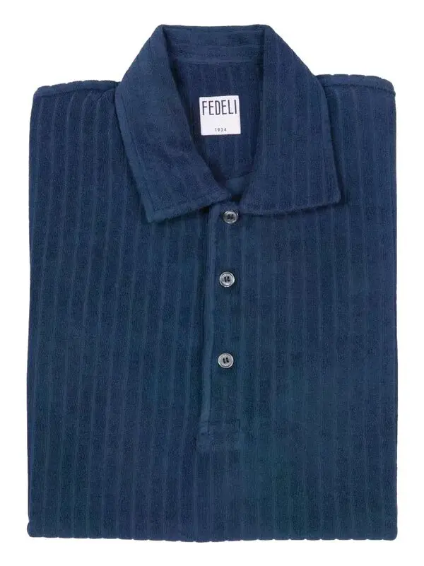 Fedeli Ribbed Short-sleeve Polo Shirt - Blue