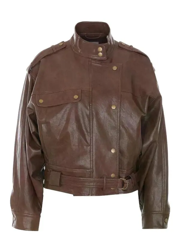 URBANCODE Belted Faux Leather Jacket - Brown