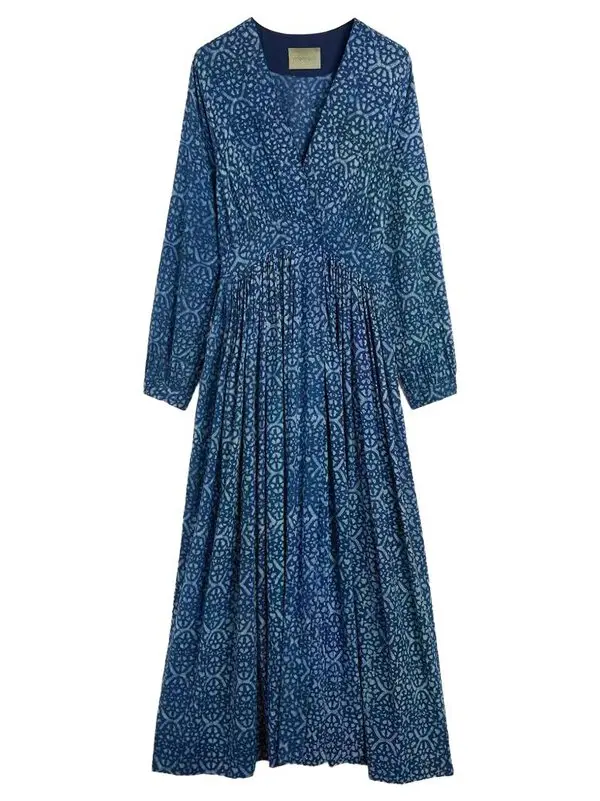 Momoni Printed V-neck Dress - Blue