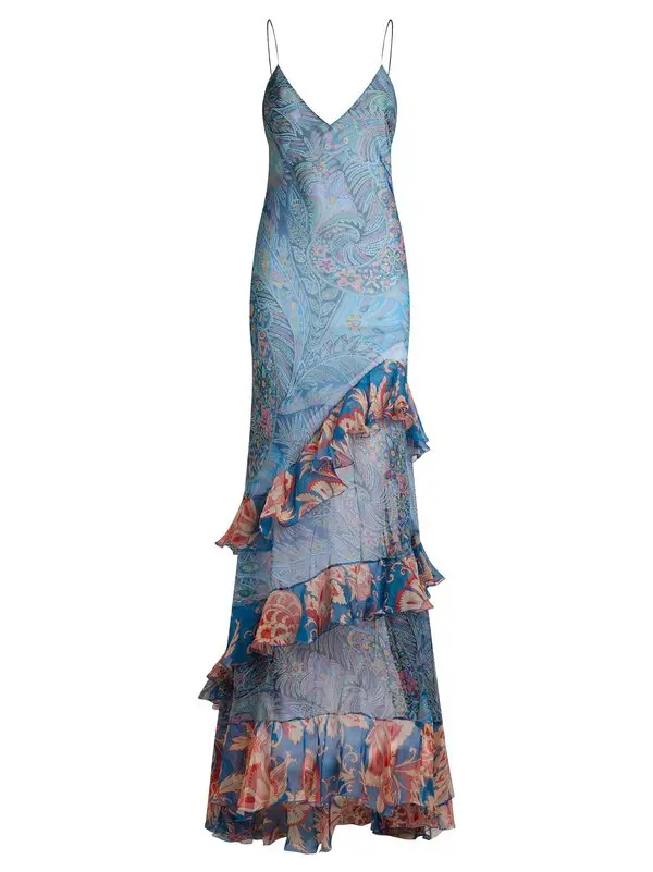 Etro Ruffled Silk Maxi Dress - Multi