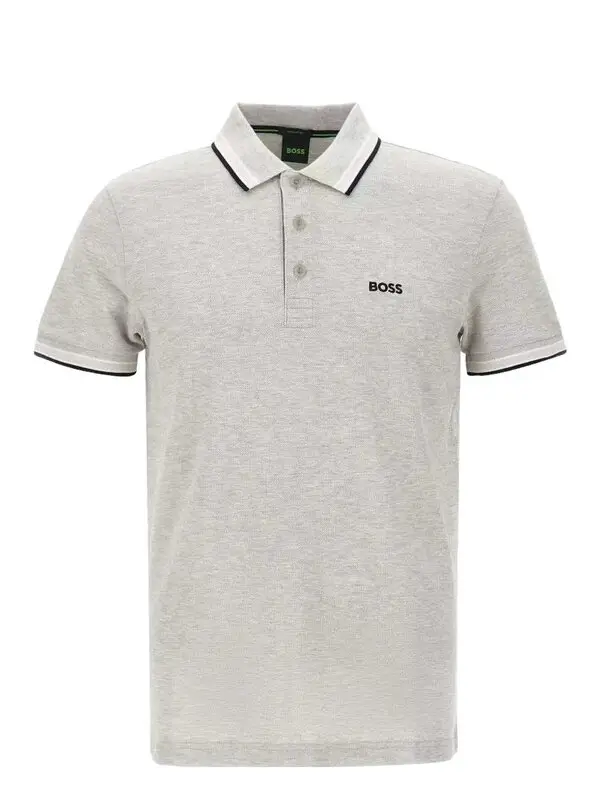 BOSS Striped-trim Pique Polo Shirt - Grey