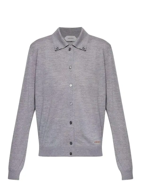 Versace Logo Embroidered Buttoned Cardigan - Grey